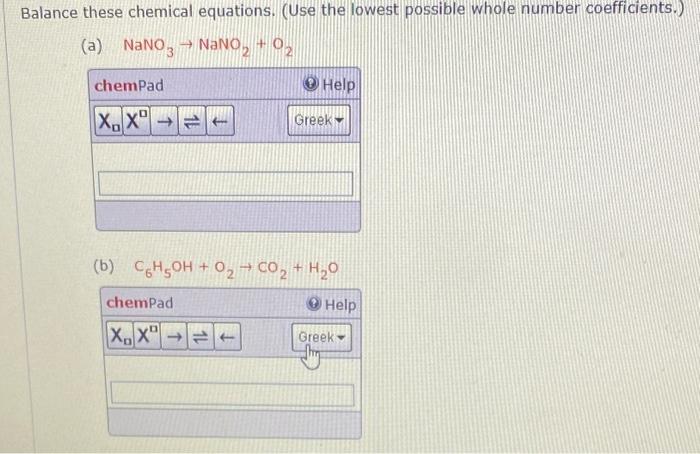 Solved Balance these chemical equations. (Use the lowest | Chegg.com
