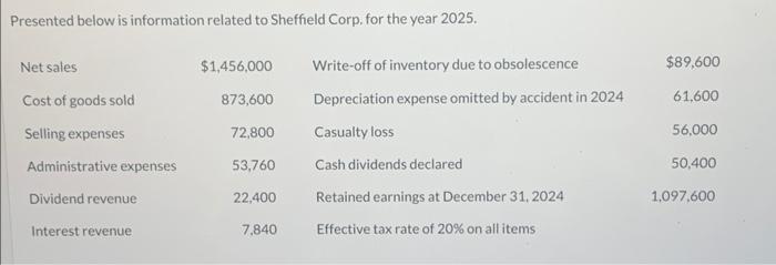 Solved Prepare a multiple-step income statement for 2025. | Chegg.com