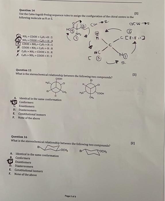 Solved Question 14 [2] Use the Cahn-Ingold-Prelog sequence | Chegg.com