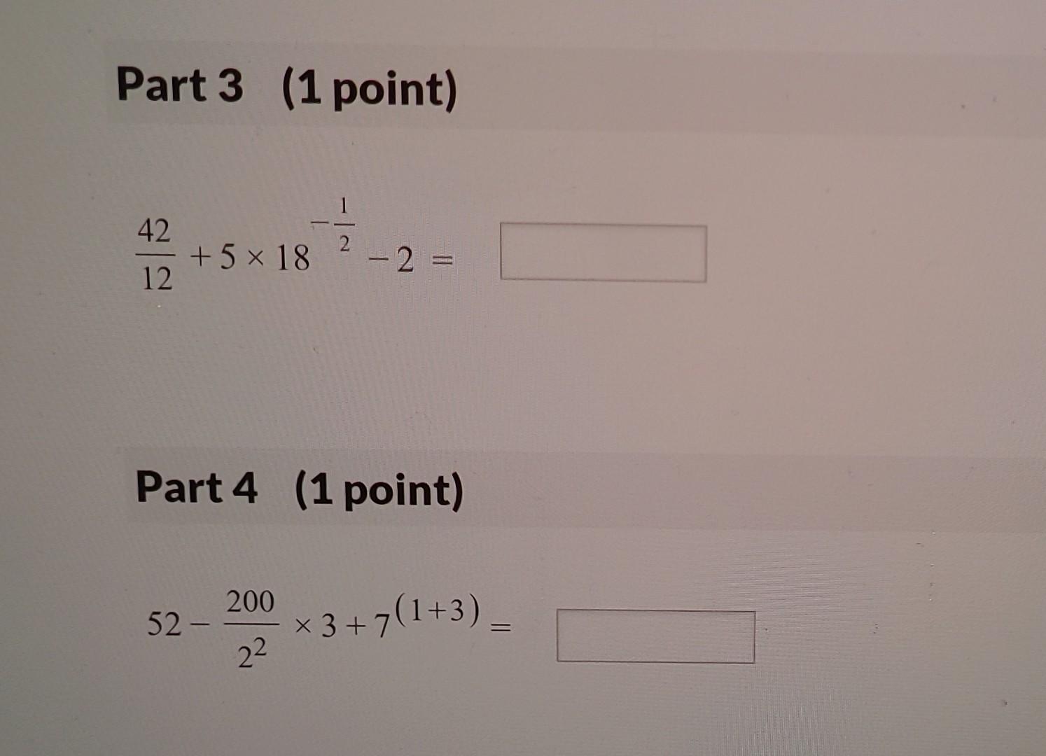 Solved 1st attempt Part 1 (1 point) 62+4×3= Part 2 (1 point) | Chegg.com