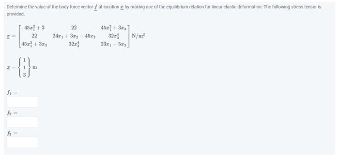 Solved Determine the value of the body force vector f at | Chegg.com