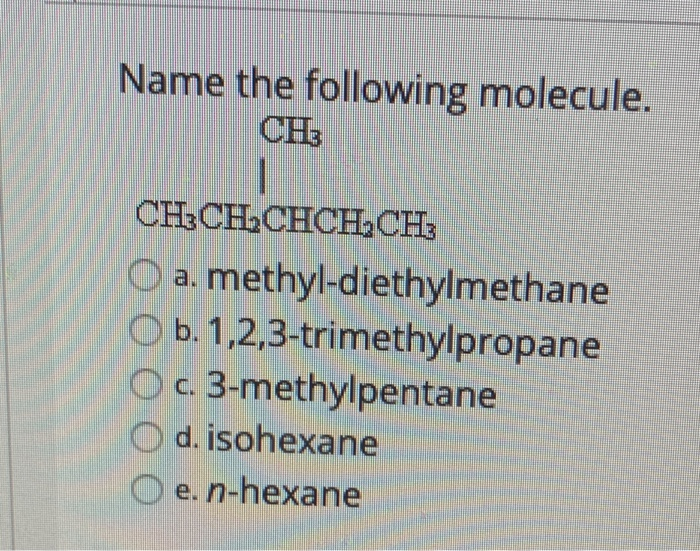 Solved Name the following molecule. CH, CH3CH2CHCH.CH O a | Chegg.com