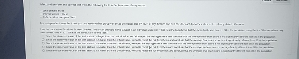 Select and perform the correct test from the | Chegg.com