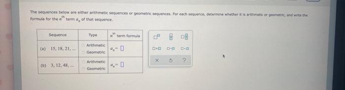 Solved The sequences below are either arithmetic sequences | Chegg.com