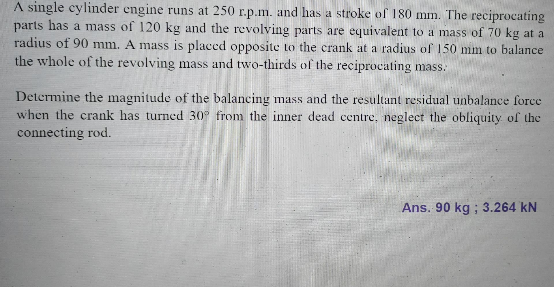 Solved a A single cylinder engine runs at 250 r.p.m. and has | Chegg.com