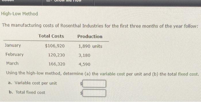 Solved High-Low Method The manufacturing costs of Rosenthal | Chegg.com