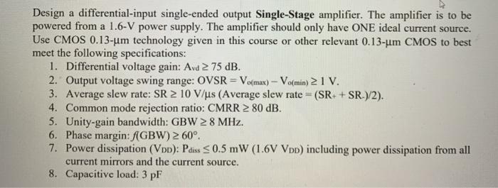 Design a differential-input single-ended output | Chegg.com