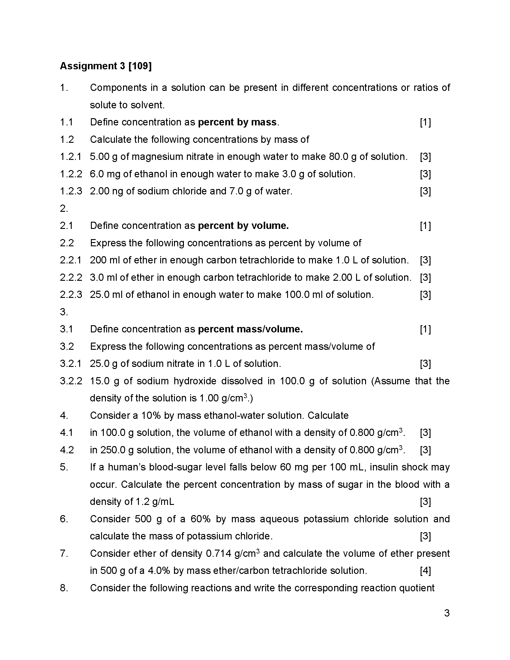 Solved Assignment 3 [109]Components in a solution can be | Chegg.com