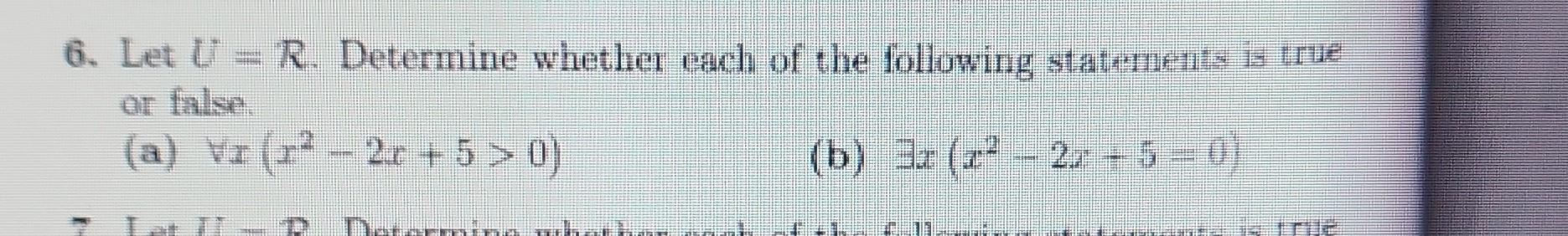 Solved Let U = R. Determine whether each of the following | Chegg.com