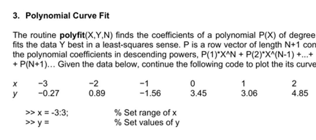 Solved 3. Polynomial Curve Fit The routine polyfit(X,Y,N) | Chegg.com