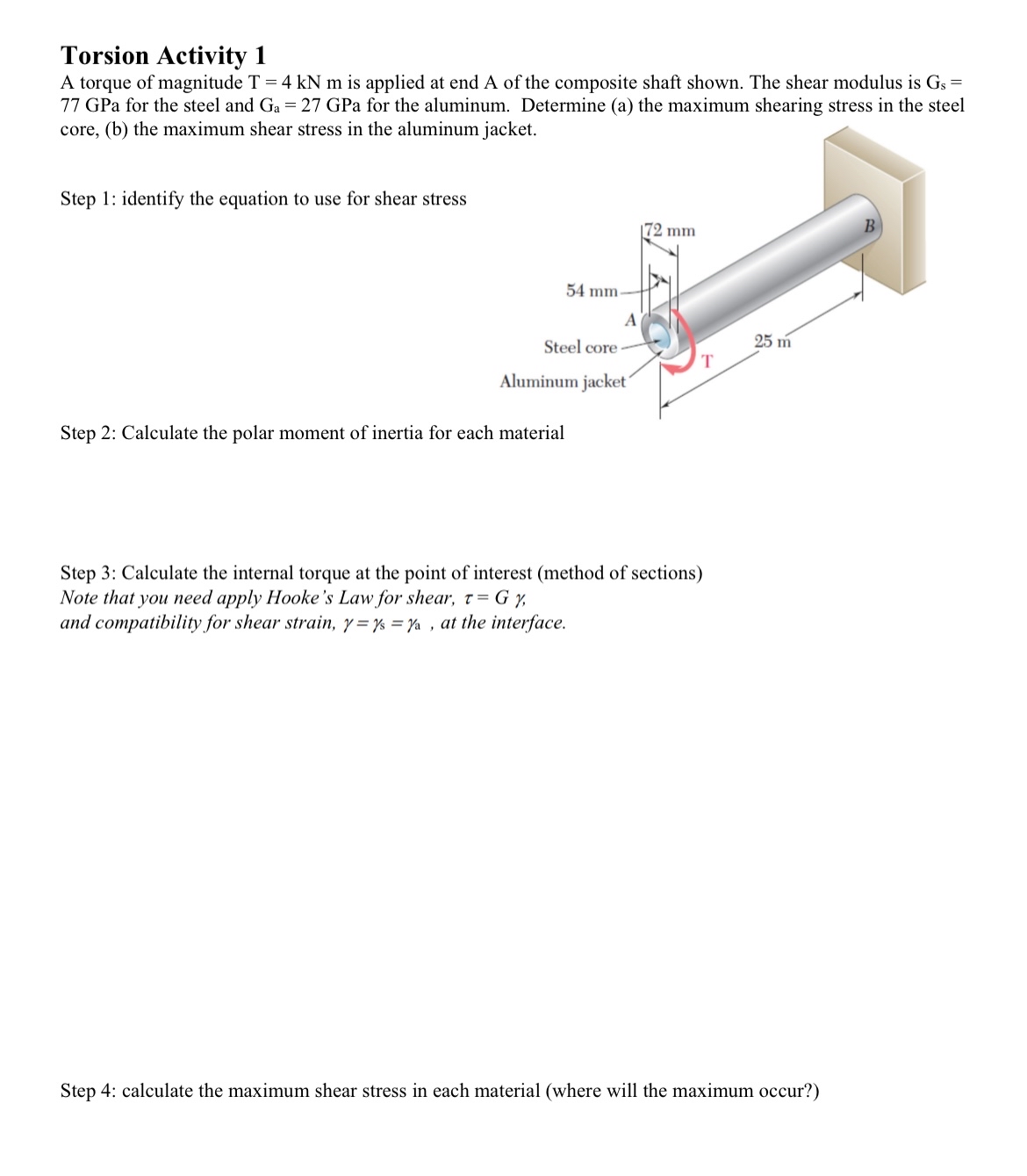 Solved Torsion Activity 1A torque of magnitude T=4kNm ﻿is | Chegg.com