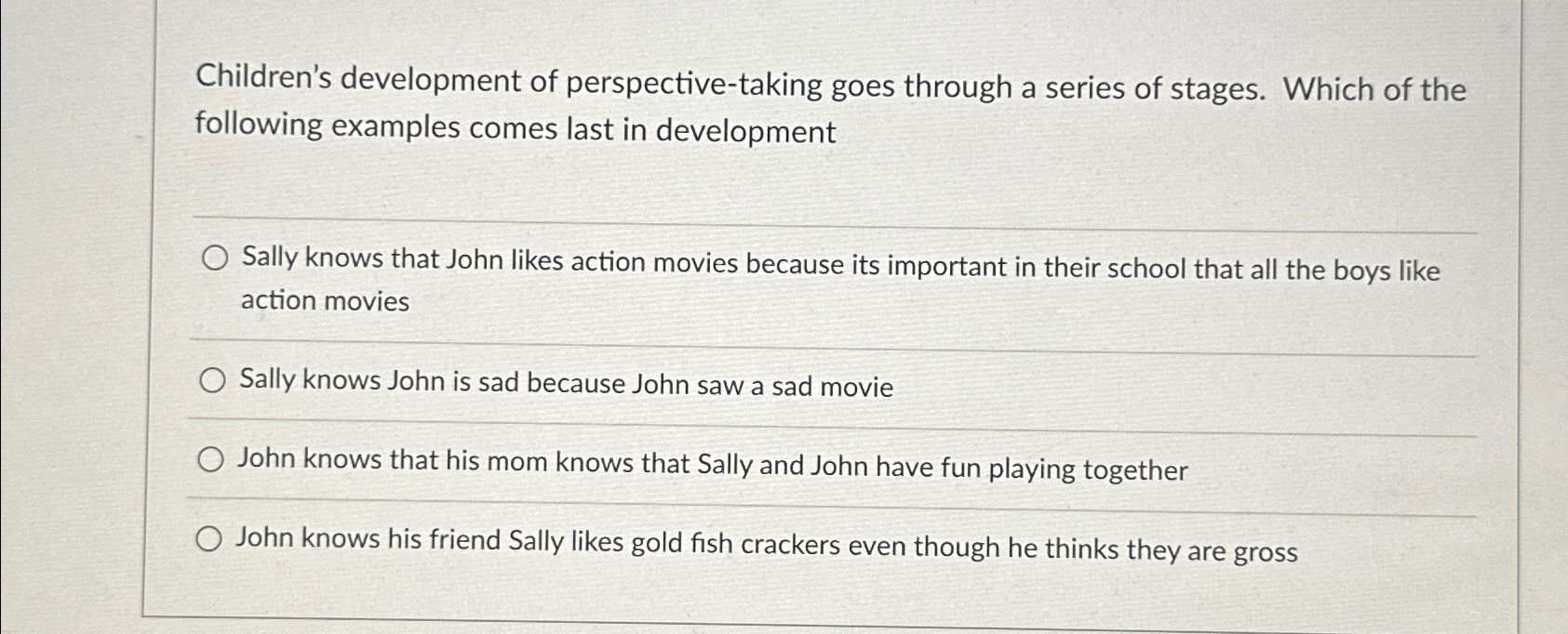 Solved Children's development of perspective-taking goes | Chegg.com