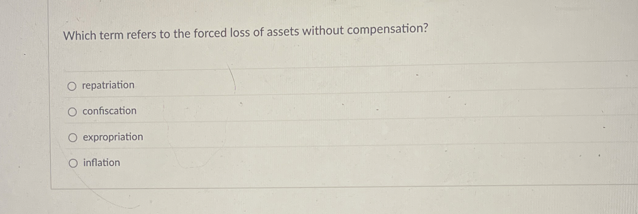Solved Which term refers to the forced loss of assets | Chegg.com