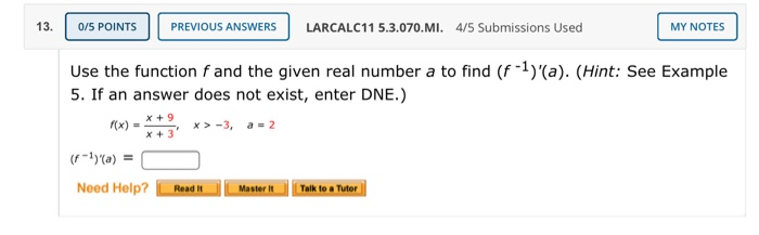 Solved 13. 0/5 POINTS PREVIOUS ANSWERS LARCALC11 5.3.070.MI. | Chegg.com