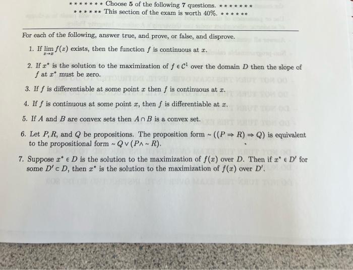 Solved For each of the following, answer true, and prove, or | Chegg.com