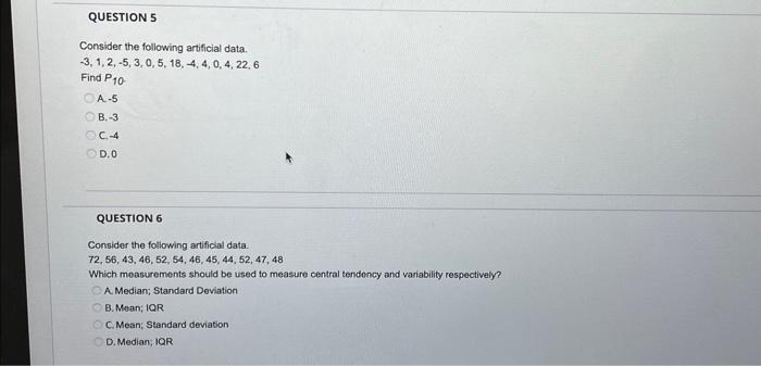 Solved Consider the following artificial data. | Chegg.com