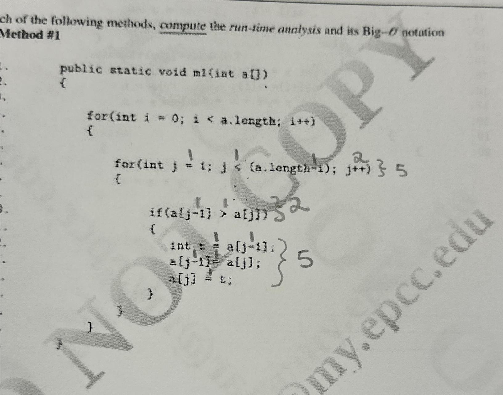 Solved ch of the following methods, compute the run-time | Chegg.com