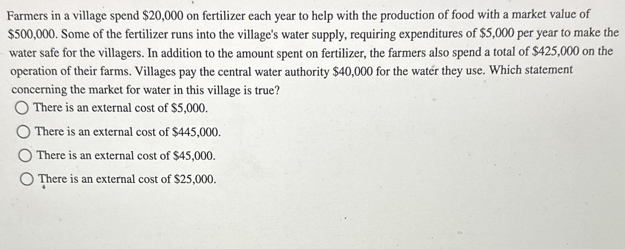 Solved Farmers in a village spend $20,000 ﻿on fertilizer | Chegg.com