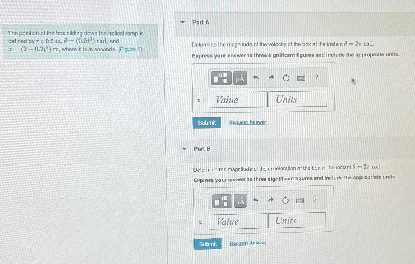 Solved The position of the box sliding down the helical ramp | Chegg.com