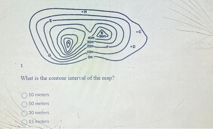 Solved What is the contour interval of the map? 10 meters 50 | Chegg.com