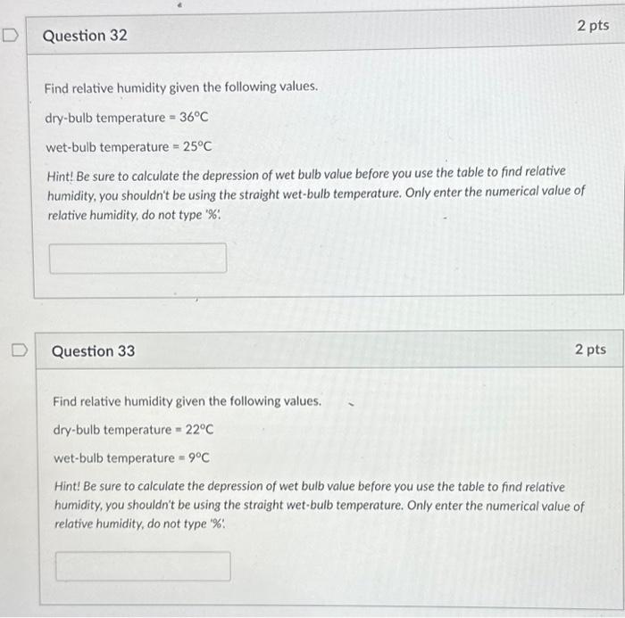 Solved Find relative humidity given the following values. | Chegg.com