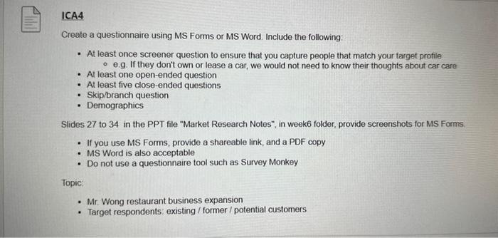 Create a questionnaire using MS Forms or MS Word. | Chegg.com