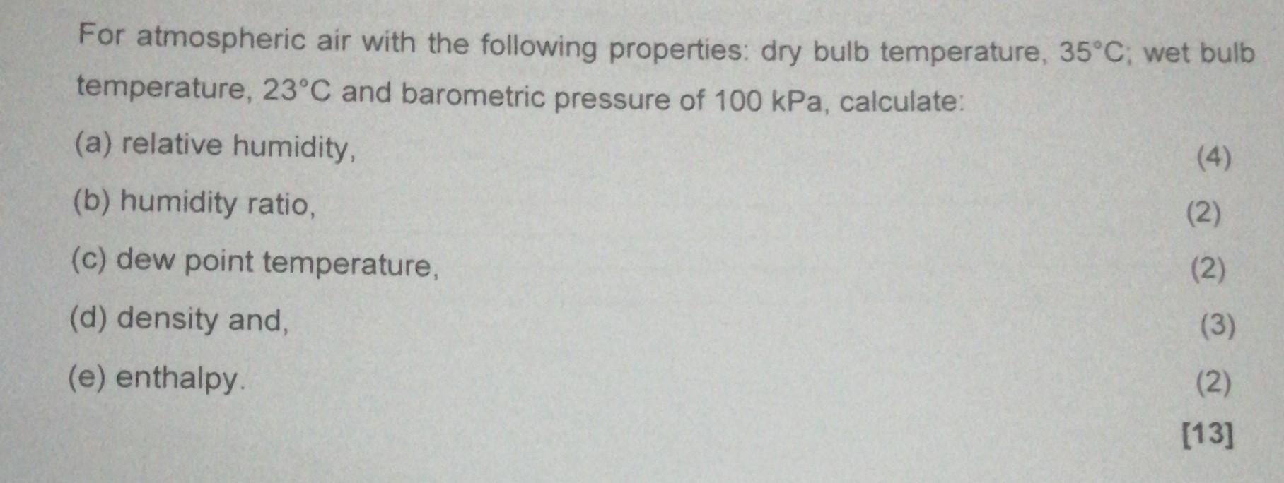 Solved For atmospheric air with the following properties: | Chegg.com