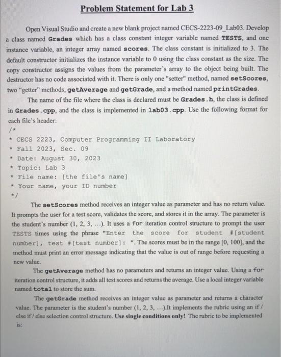 Solved Problem Statement for Lab 3 Open Visual Studio and | Chegg.com