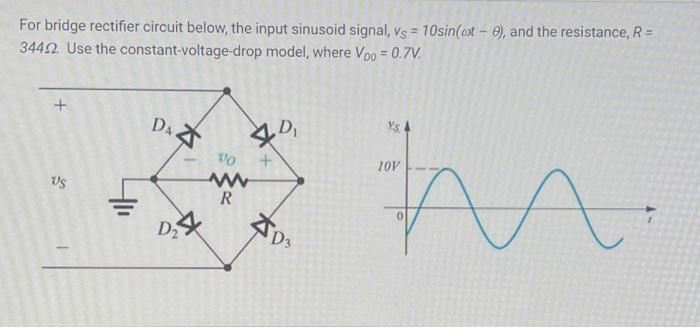 Solved For bridge rectifier circuit below, the input | Chegg.com