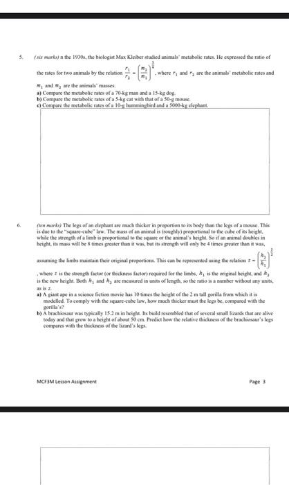 Solved 3. (siy marks) n the 1930s, the biologist Max Kleiber | Chegg.com