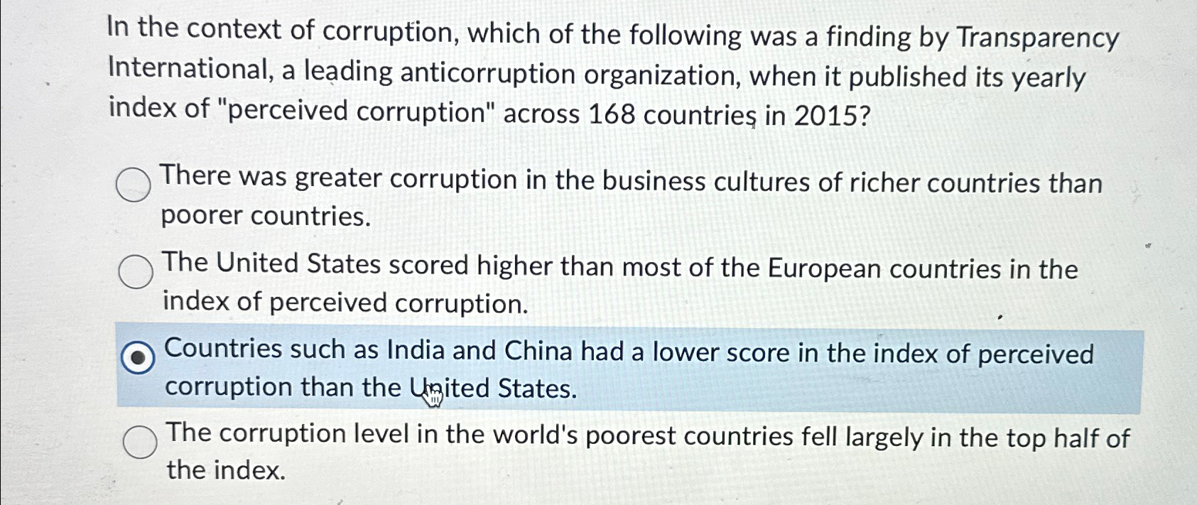 Solved In the context of corruption, which of the following | Chegg.com