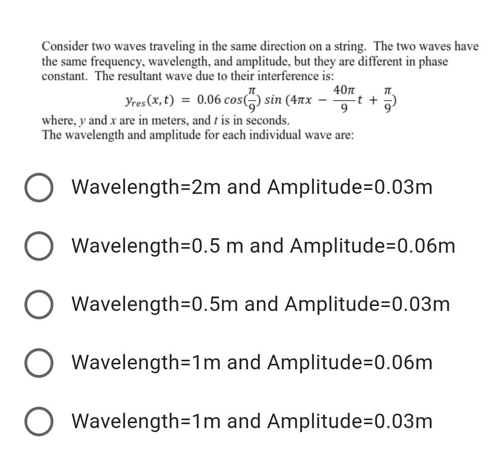 Solved Consider two waves traveling in the same direction on | Chegg.com