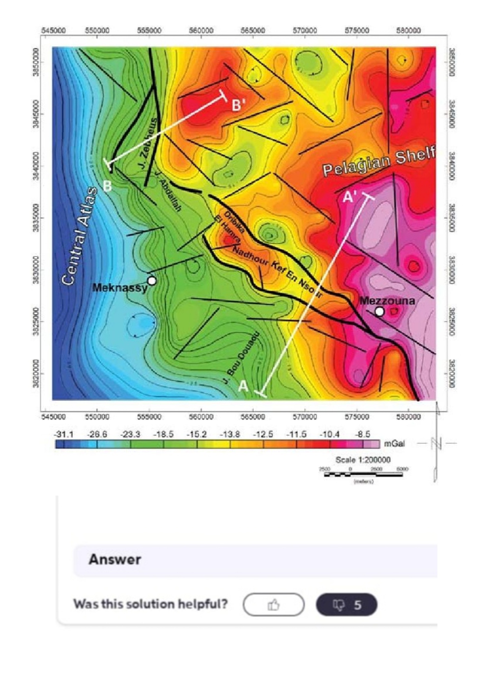Solved Bouguer gravity anomaly map of the | Chegg.com