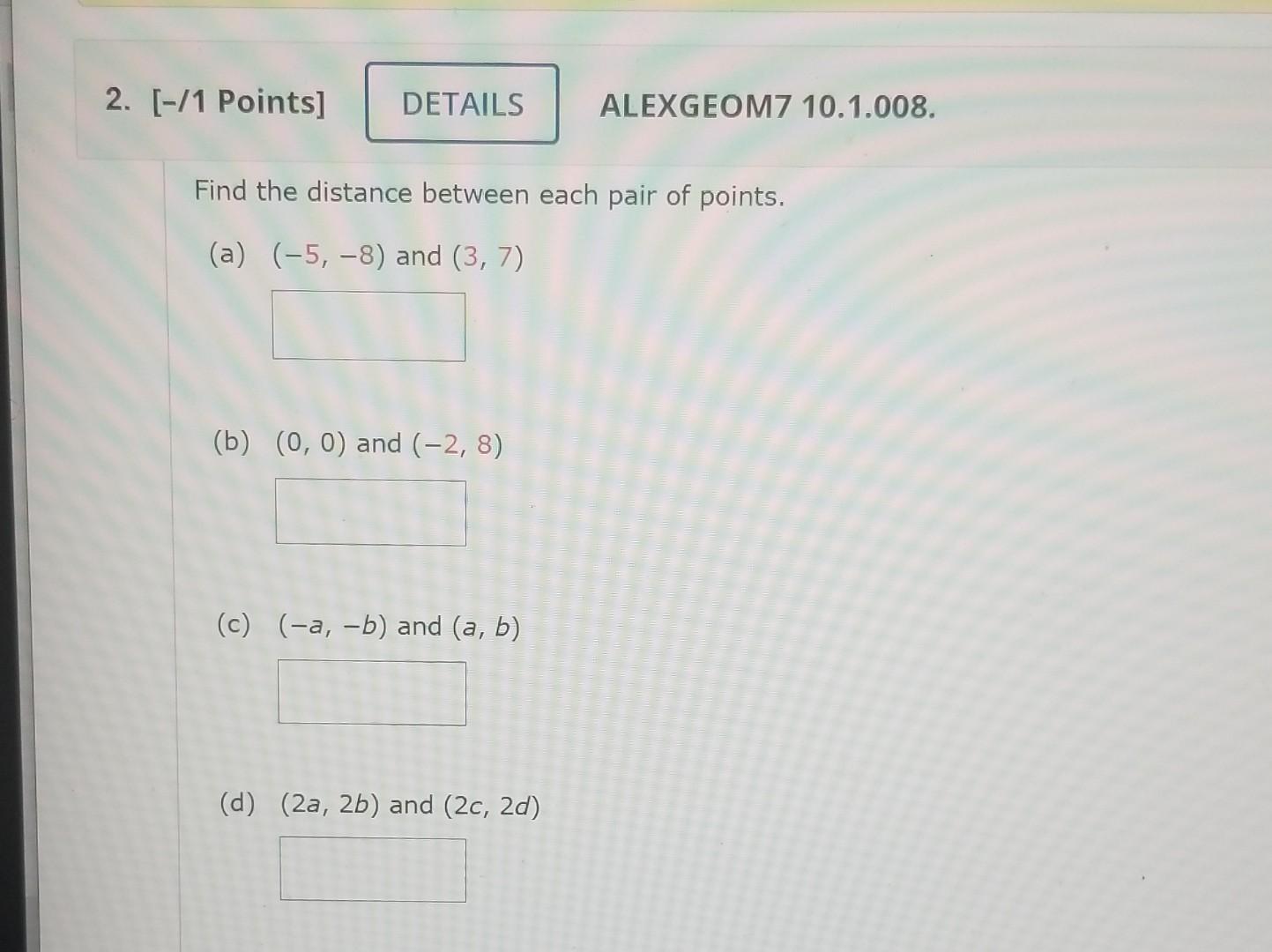 Solved Find the distance between each pair of points. (a) | Chegg.com