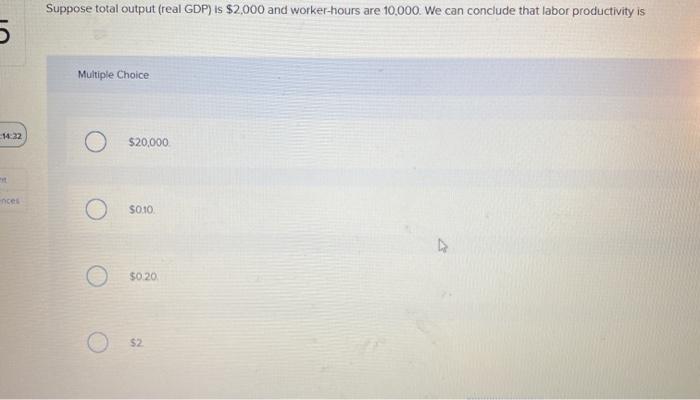 Solved Suppose total output (real GDP) is $2,000 and | Chegg.com