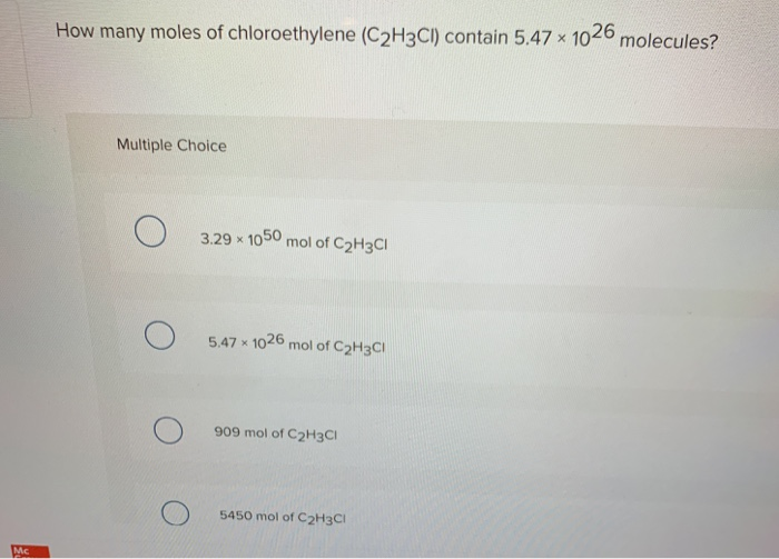 Solved How many moles of chloroethylene (C2H3CI) contain | Chegg.com
