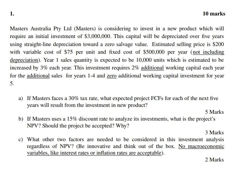 Solved Masters Australia Pty Ltd (Masters) is considering to | Chegg.com