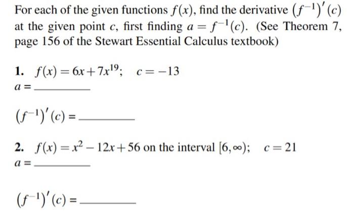 Solved For each of the given functions f(x), find the | Chegg.com
