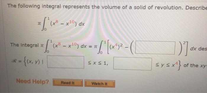 Solved The following integral represents the volume of a | Chegg.com