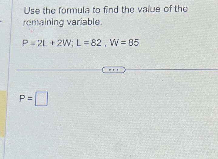 Solved Use the formula to find the value of the remaining | Chegg.com