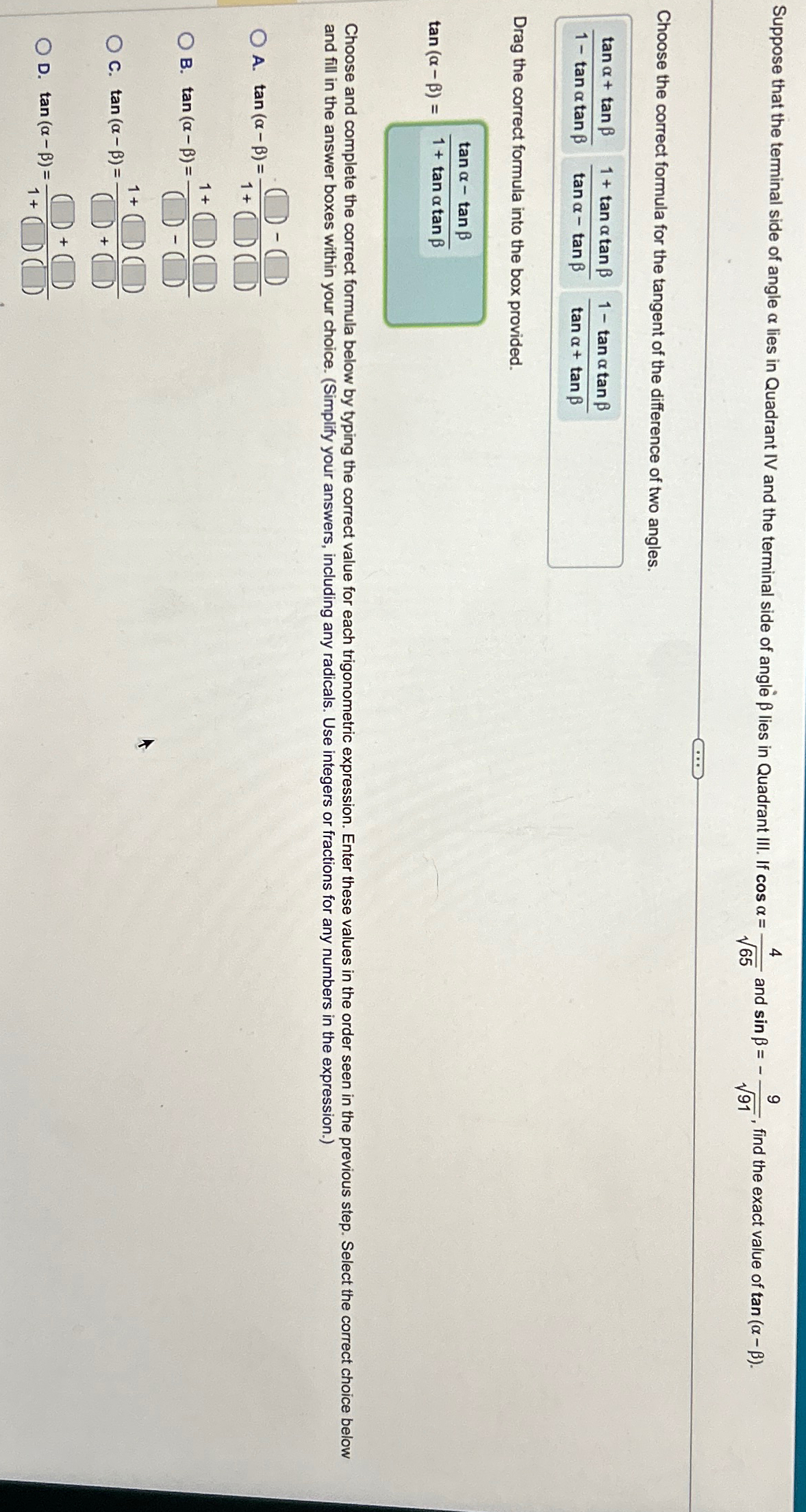 Solved Suppose that the terminal side of angle α ﻿lies in | Chegg.com