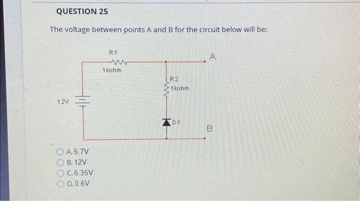 Solved The voltage between points A and B for the circuit | Chegg.com