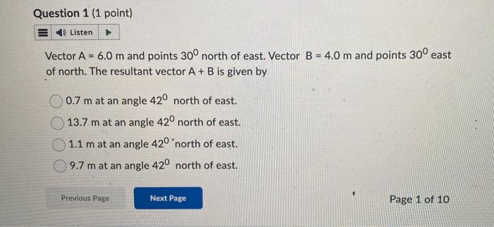 Solved Vector A=6.0 m and points 30∘ north of east. Vector | Chegg.com