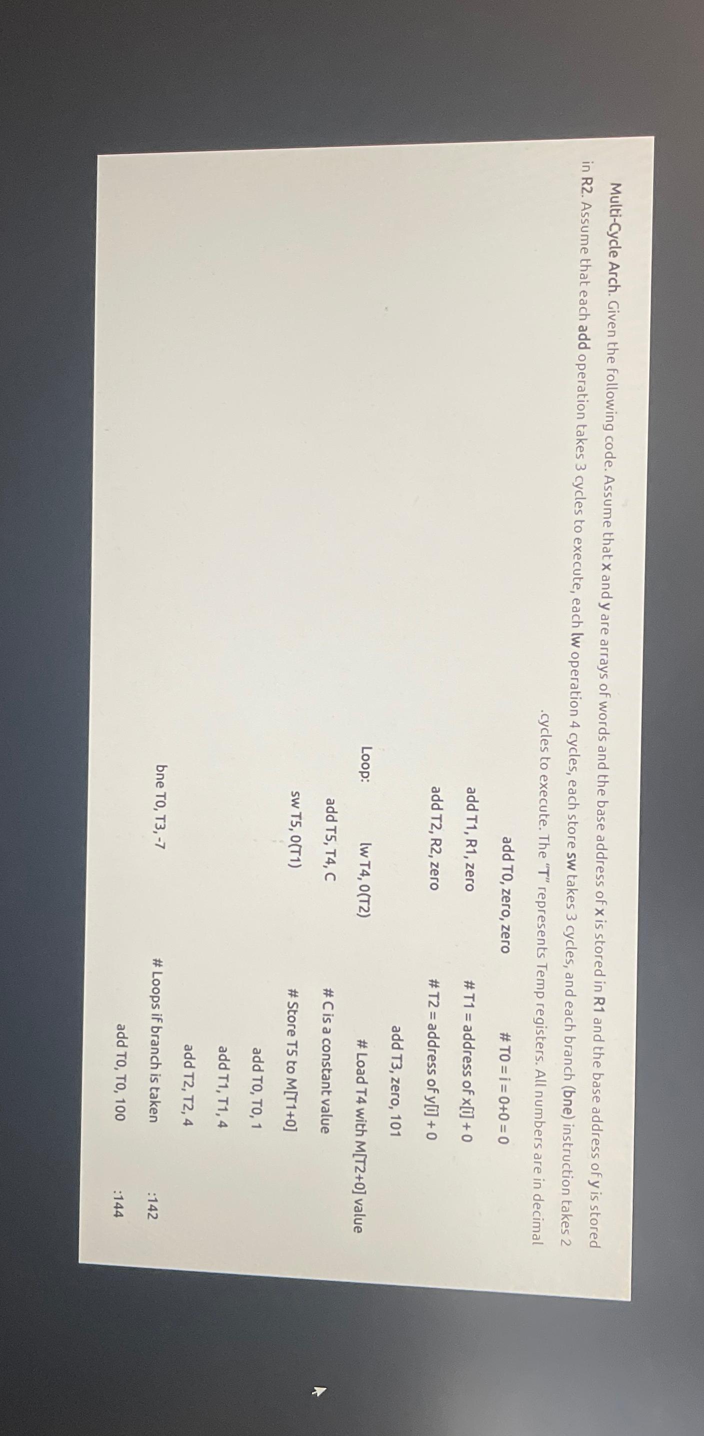 Solved Multi-Cycle Arch. Given the following code. Assume | Chegg.com