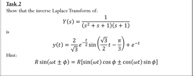 Solved Task 2Show that the inverse Laplace Transform | Chegg.com