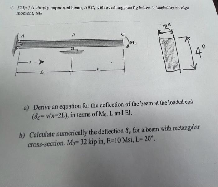 Solved 4. [25p.] A simply-supported beam, ABC, with | Chegg.com