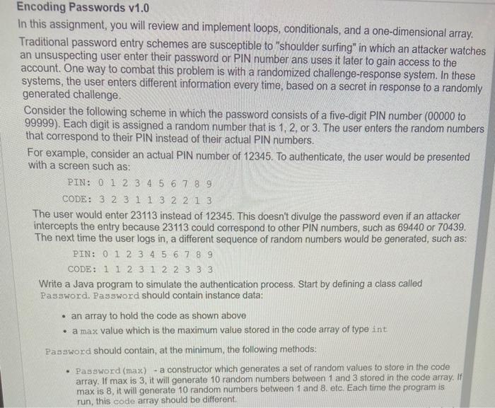 Solved Encoding Passwords v1.0 In this assignment, you will | Chegg.com