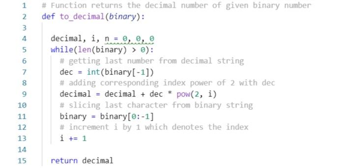 Solved Modify the to_decimal function to process floating | Chegg.com