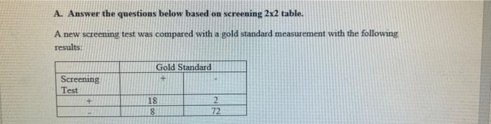 Solved A. Answer the questions below based on screening 2x2 | Chegg.com