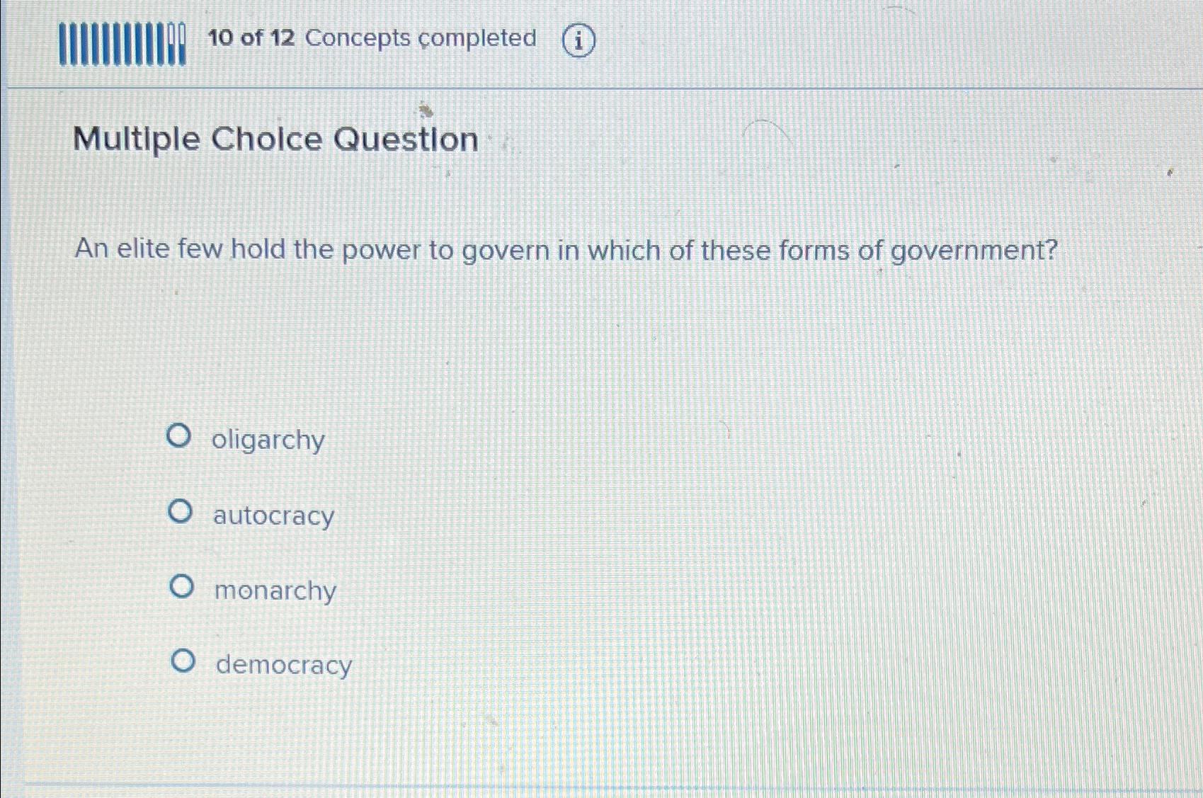 Solved 10 ﻿of 12 ﻿Concepts completedMultiple Cholce | Chegg.com